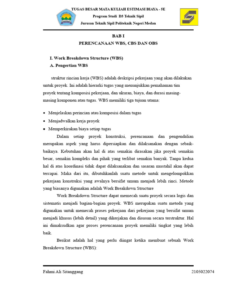 Estimasi Biaya WBS, CBS, Obs - Fahmi Ali Sitanggang | PDF