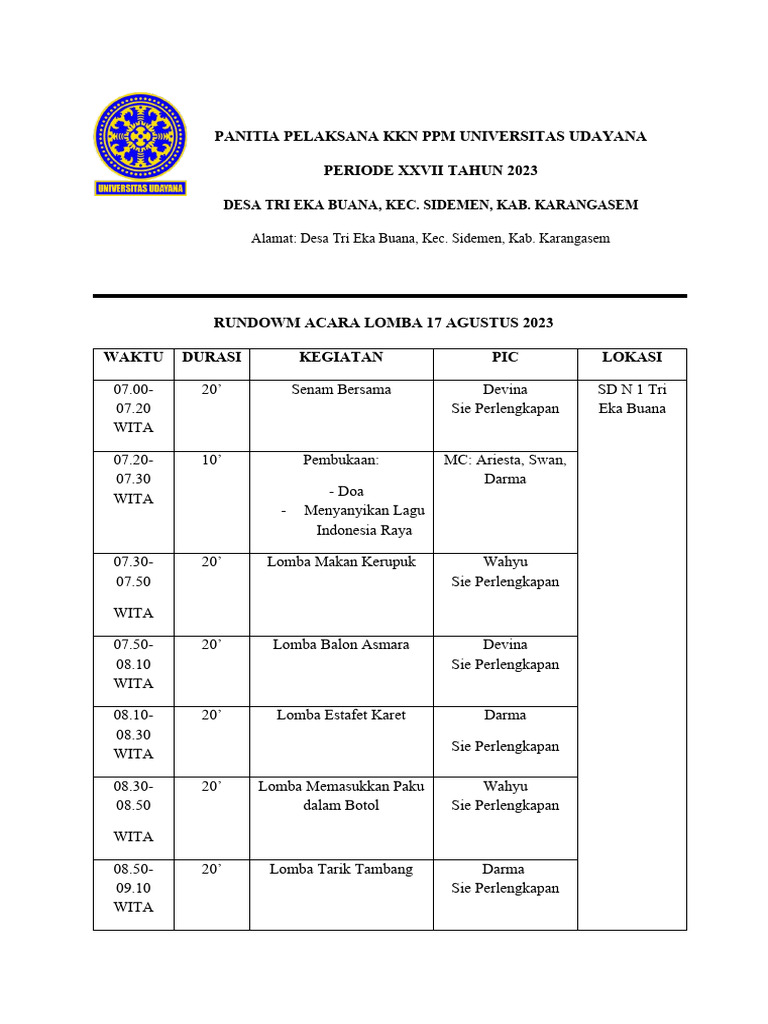 Rundown 17 Agustus 2023 | PDF