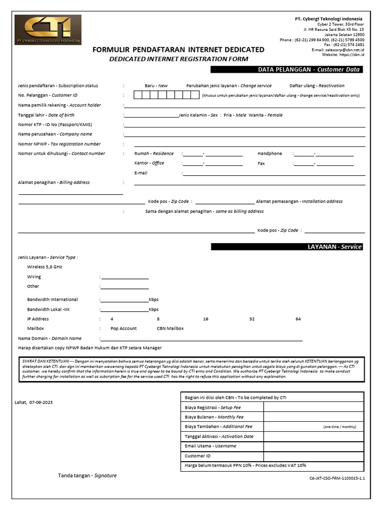 Cso-Formulir Pendaftaran Internet Dedicated-Rev - Cti | PDF