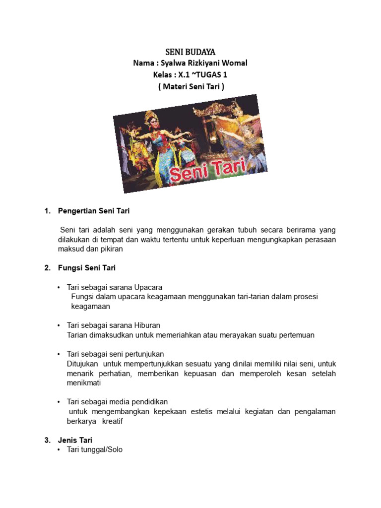 Pengertian dan Jenis Seni Tari | PDF
