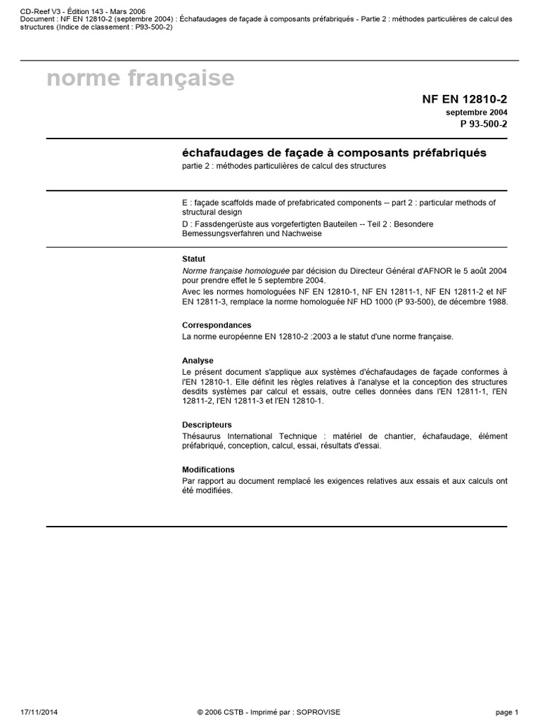 NF en 12810-2 | PDF | Résistance des matériaux | Flambage
