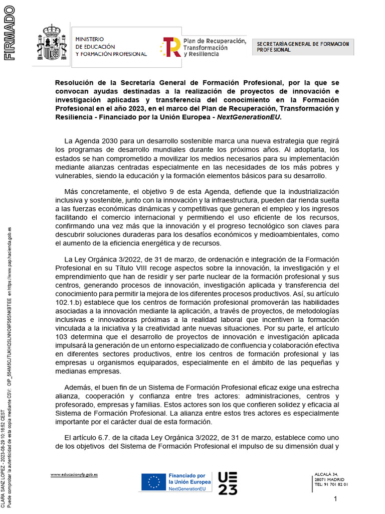 Resoluci N 20230808 Proyectos Innovaci N A Intervenci N 002.pdf - Xsig | PDF | Otorgar dinero ...