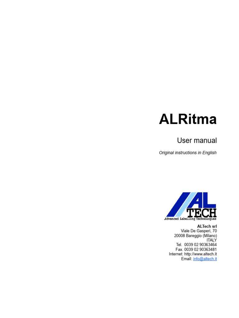 Altech User Manual AlRitma | PDF | Power Supply | Electrical Connector