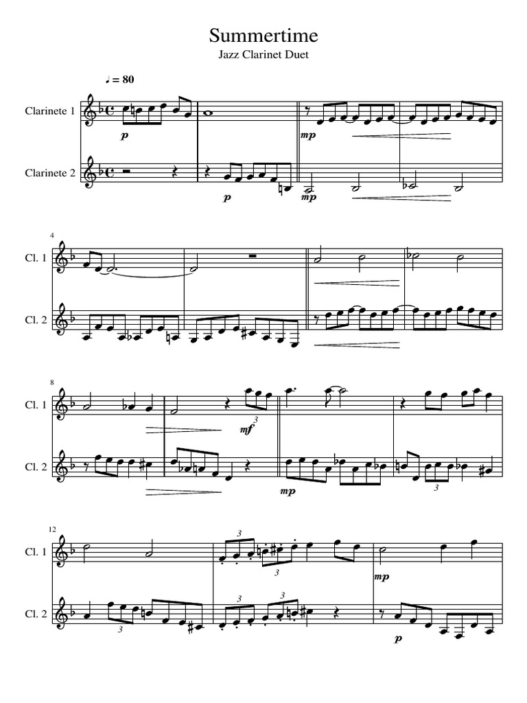 Summertime - Jazz Clarinet Duet | PDF