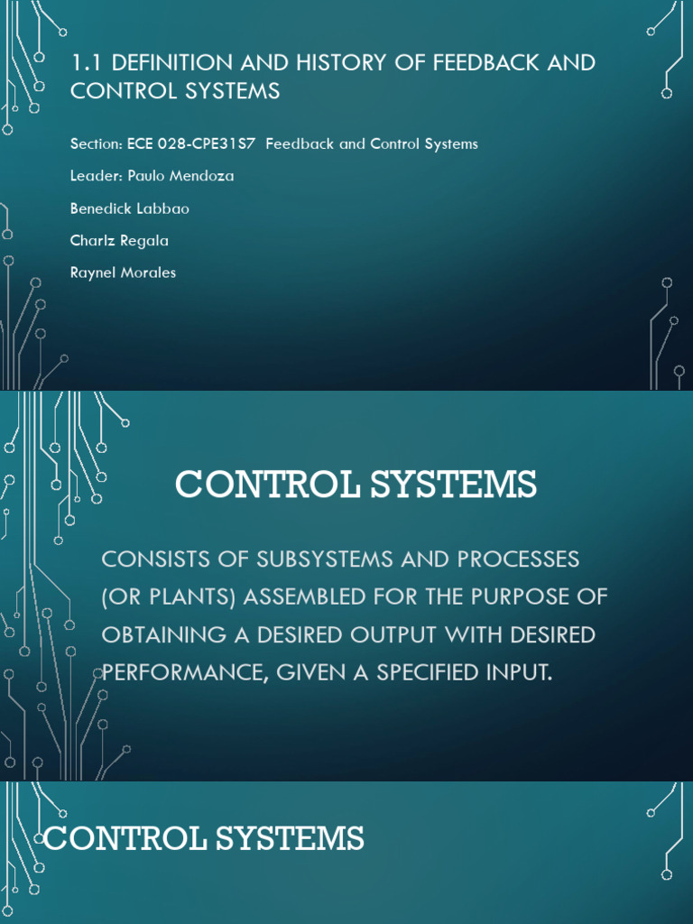 1.1 Definition and History of Feedback and Control Systems Group 1 | PDF | Feedback | Control Theory