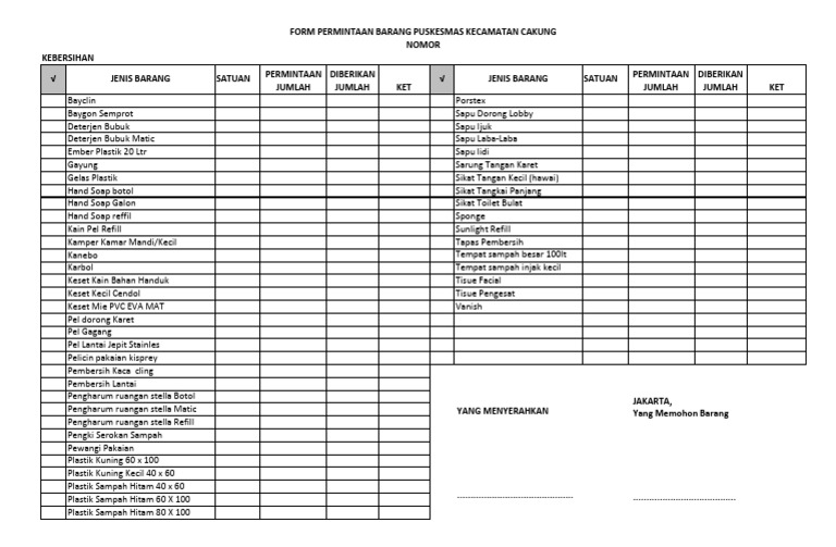 FORM PERSEDIAAN KEBERSIHAN 2022 | PDF