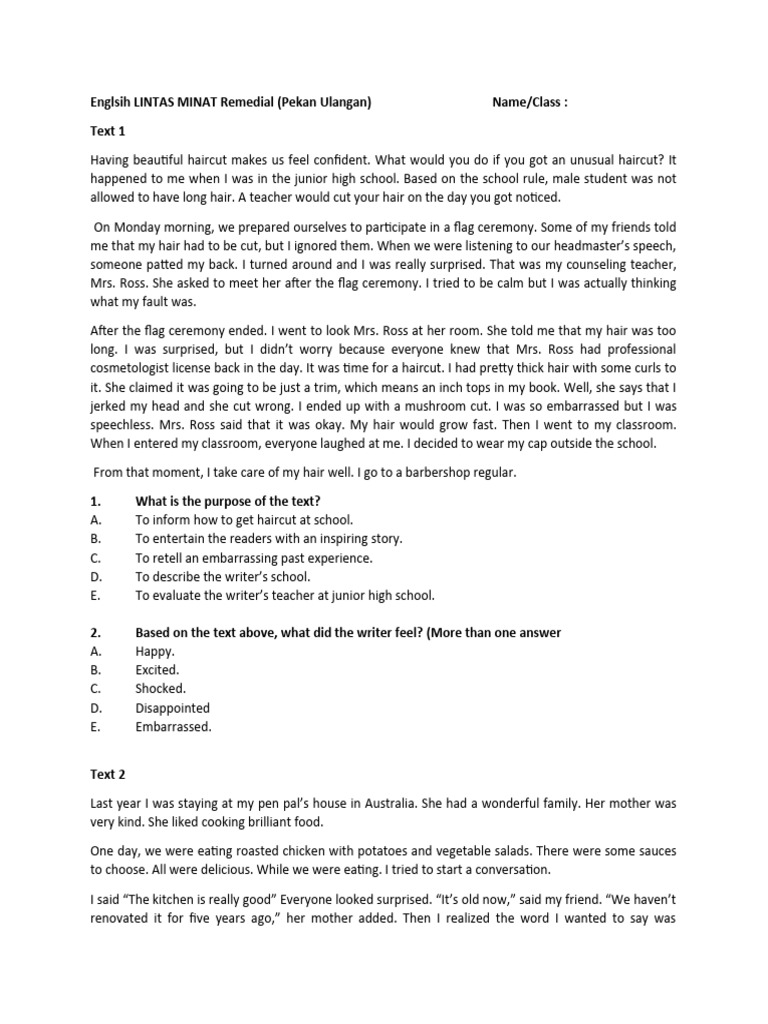 Englsih LINTAS MINAT Remedial | PDF