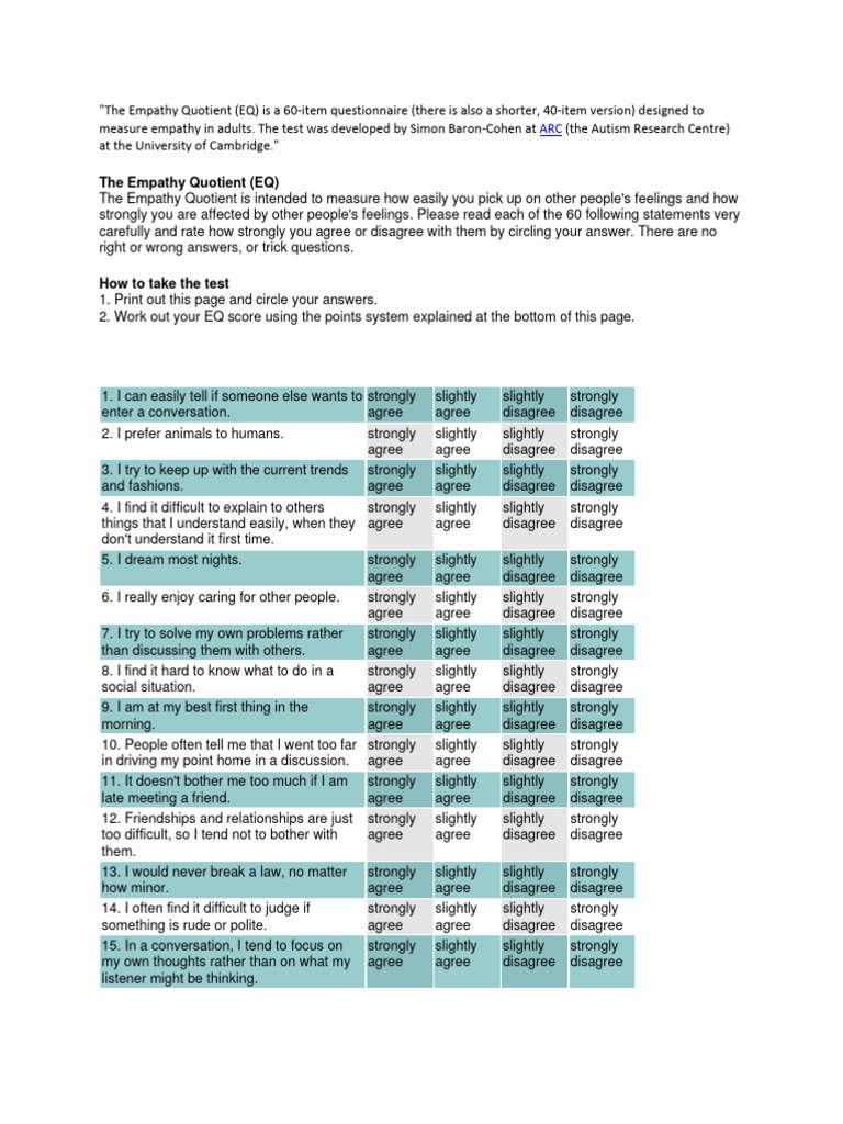 empathy-quotient-assessment | PDF | Empathy | Psychological Concepts