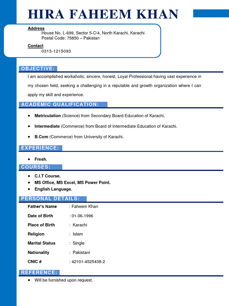 Hira Faheem Khan Cv-1 | PDF
