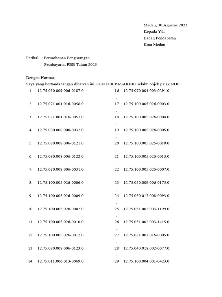 Permohonan Pengurangan PBB | PDF