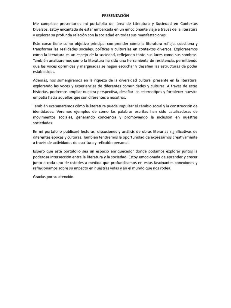 PRESENTACIÓN Literatura y Sociedad en Contextos Diversos | PDF