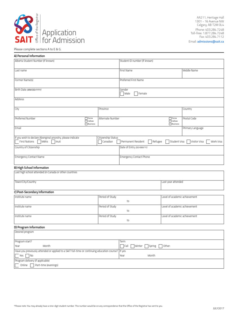 SAIT Final Application Form | Download Free PDF | Payments | Credit Card