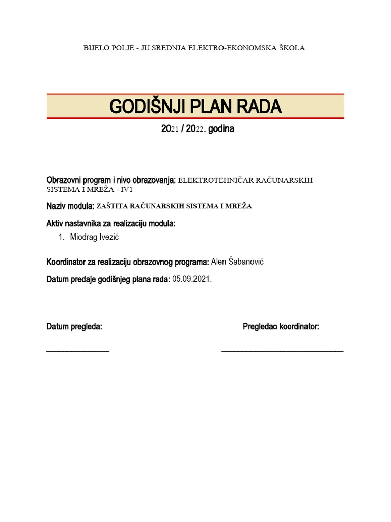 Godišnji plan rada 21,22 | PDF