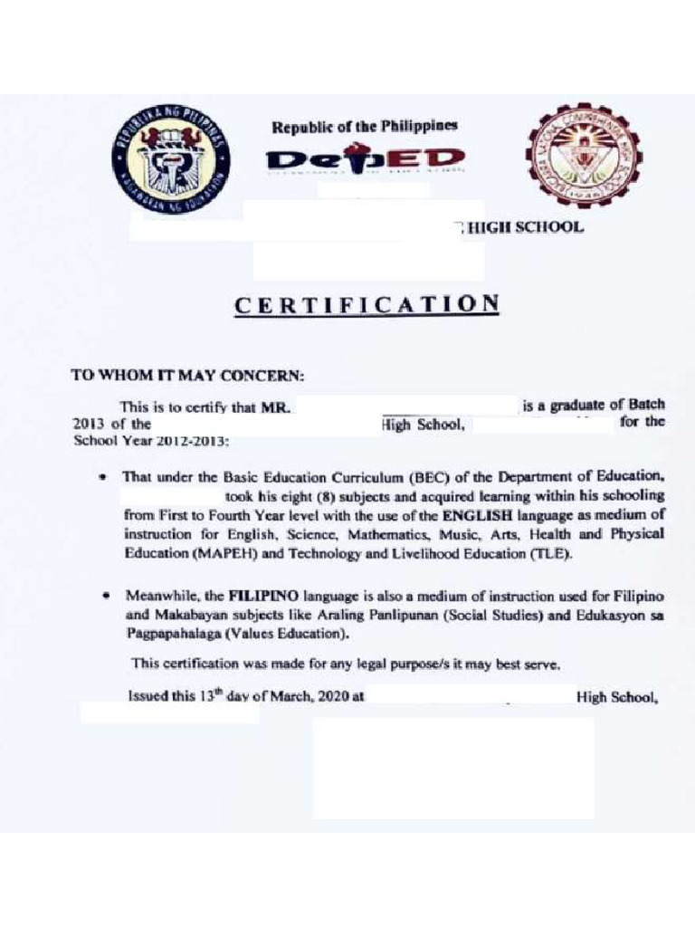 English Certificate Sample | PDF