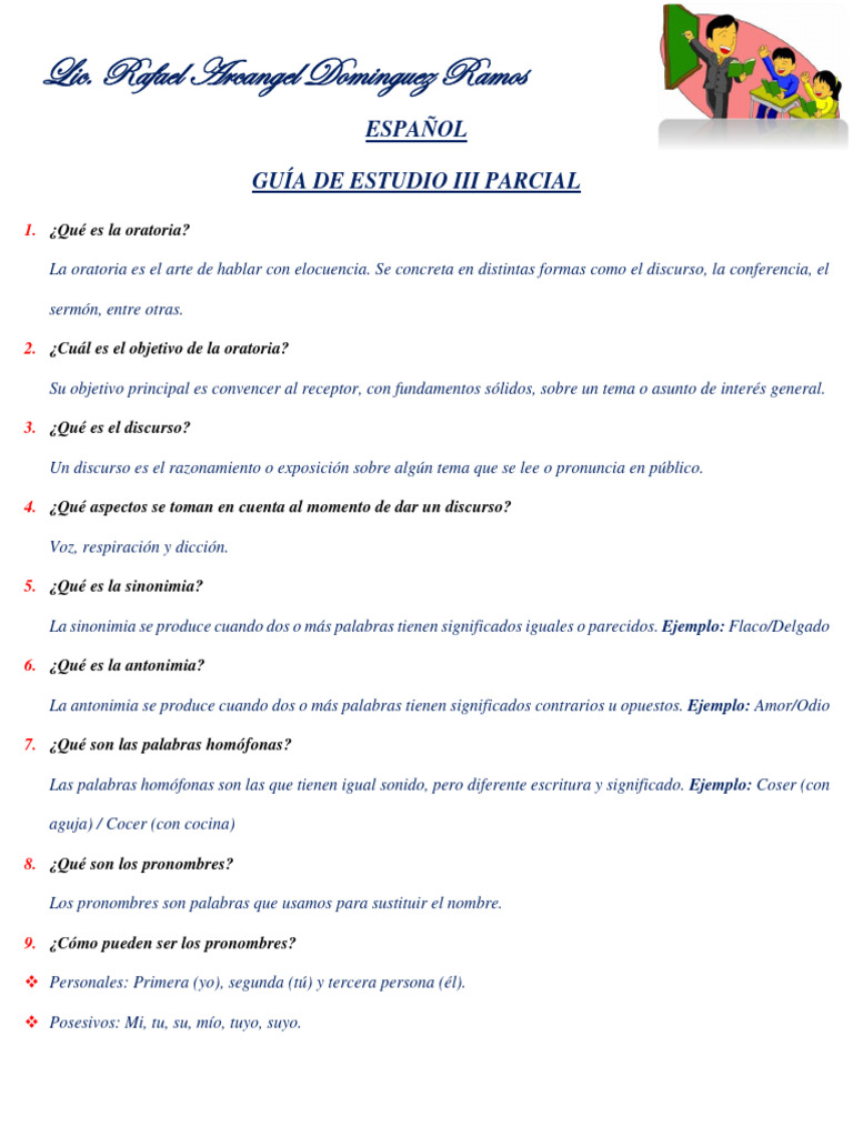 Guia de Estudio - Español Septimo - III Parcial | PDF | Adverbio | Poesía