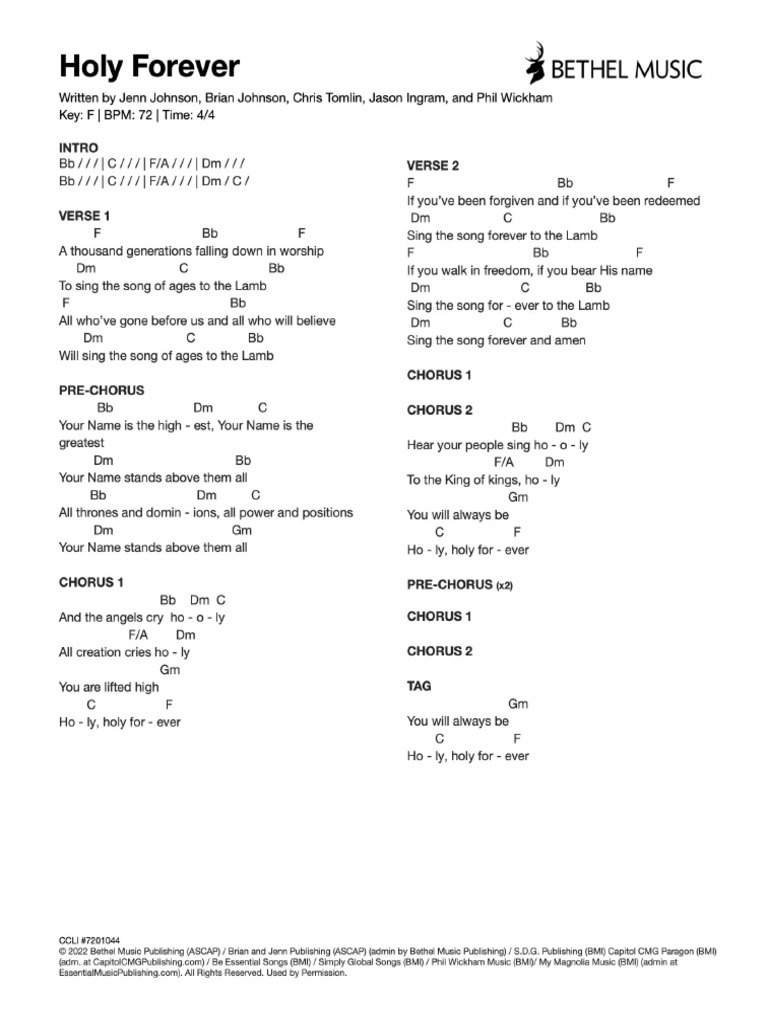 Holy Forever - Bethel Version | PDF