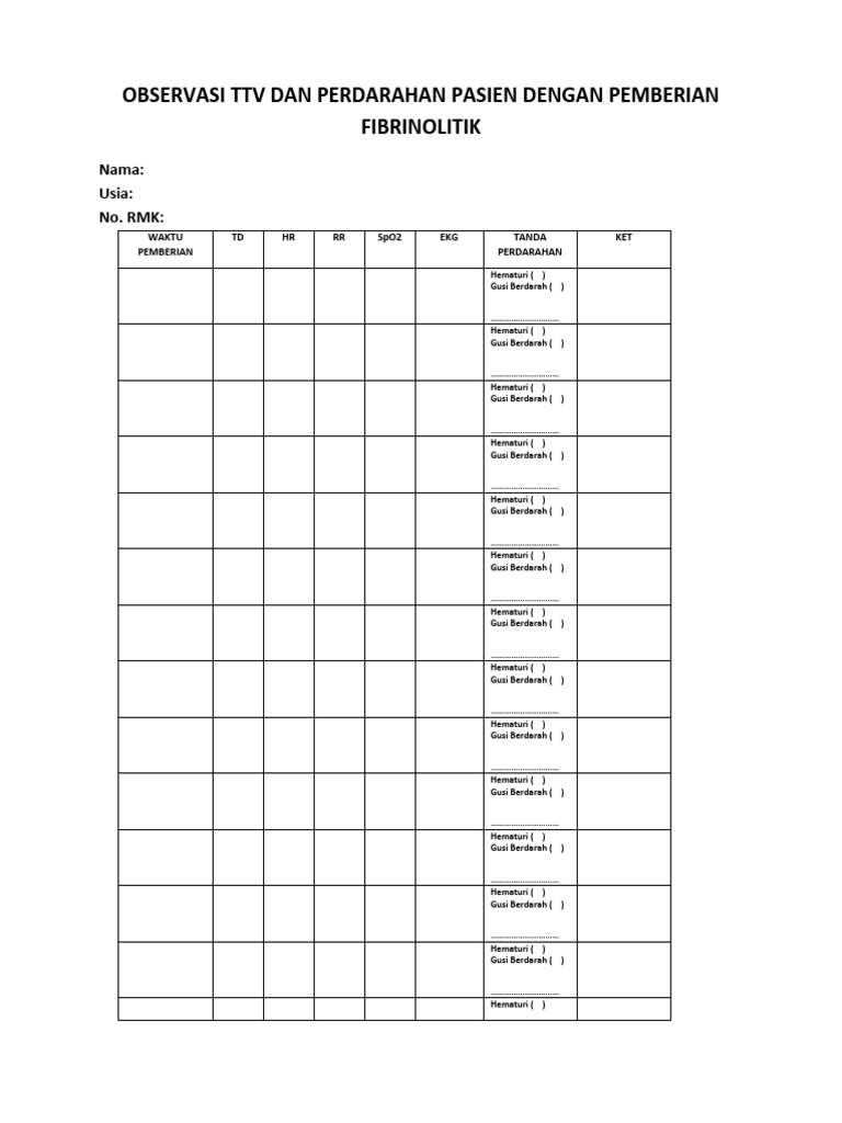 Observasi TTV Dan Perdarahan Pasien Dengan Pemberian Fibrinolitik | PDF
