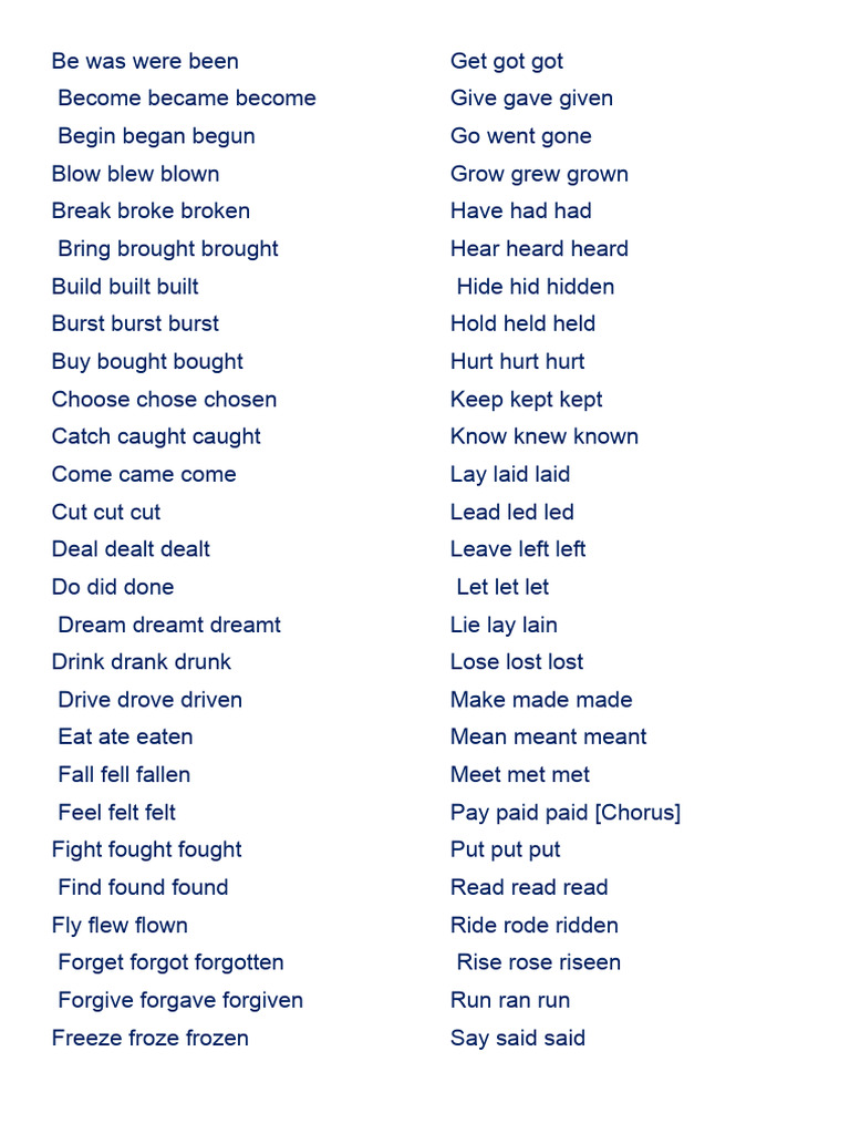Irregular Verbs Song | PDF
