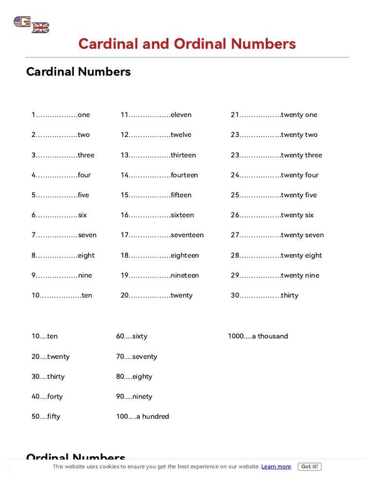 Cardinal and Ordinal Number | PDF