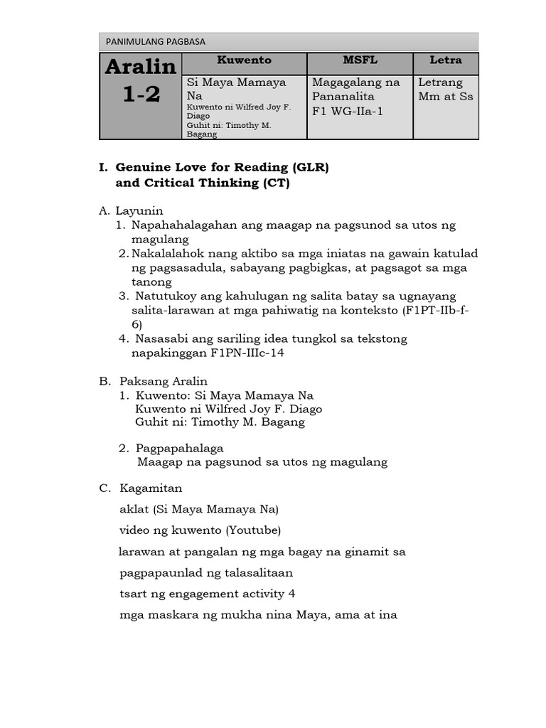 Ok Na - Aralin-1-at-2-letrang-Mm-Ss-Final-na | PDF