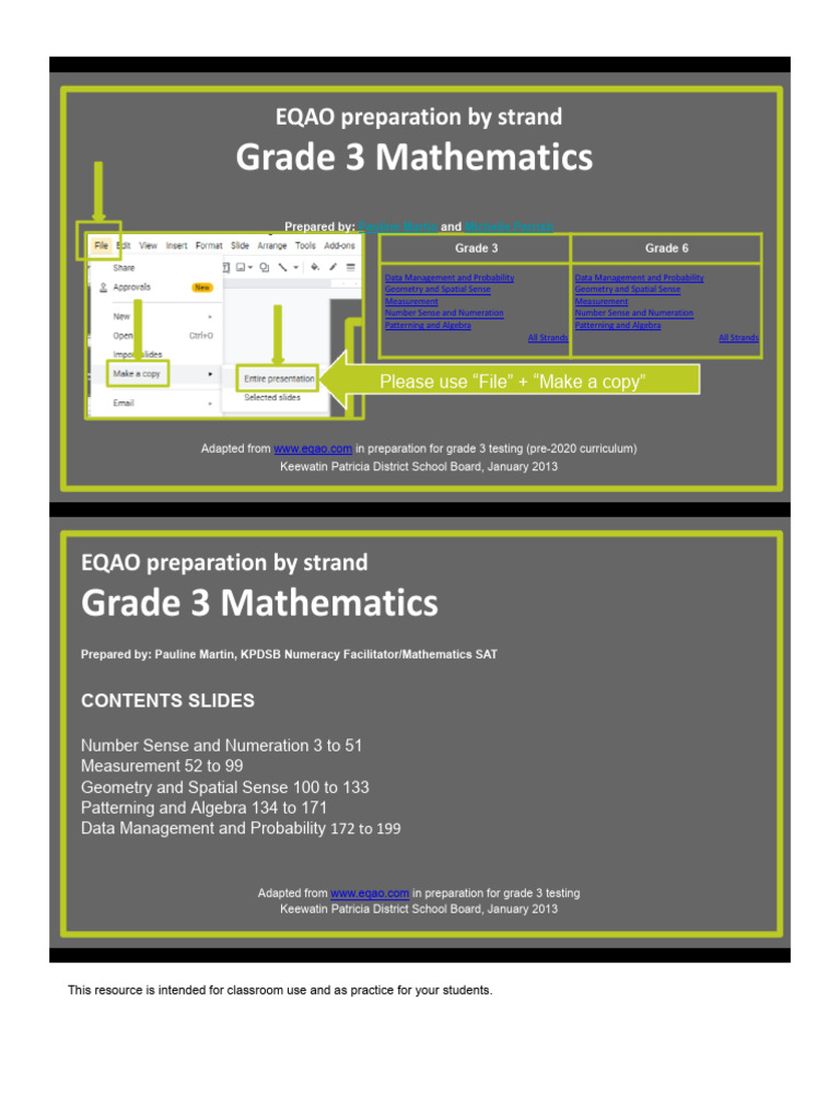 EQAO Grade 3 Questions Sorted by Strand - Google Slides | PDF | Shape ...