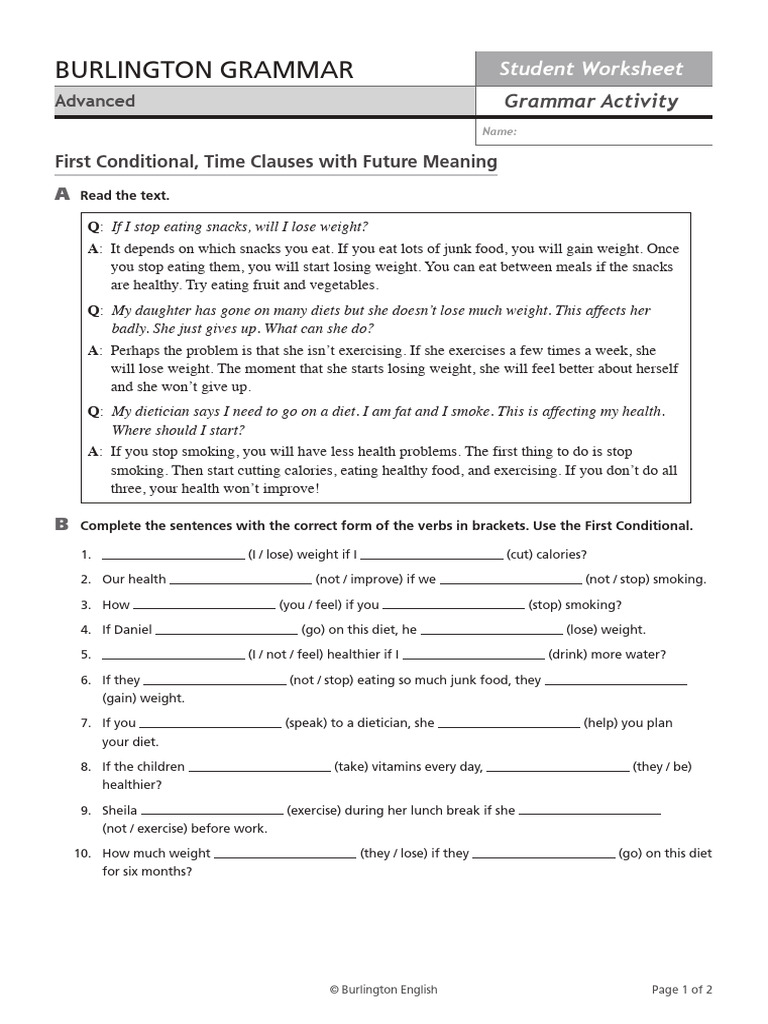 01 - FIRST CONDITIONAL, Time Clauses With Future Meaning | PDF ...