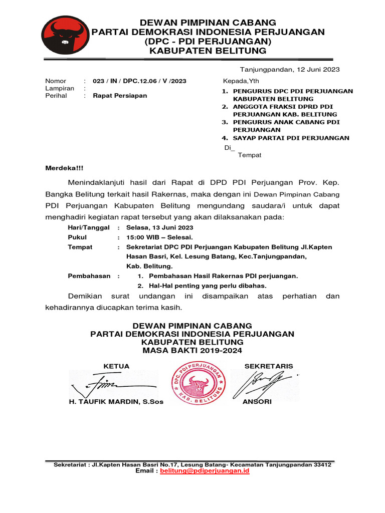 Surat Undangan Rapat DPC | PDF