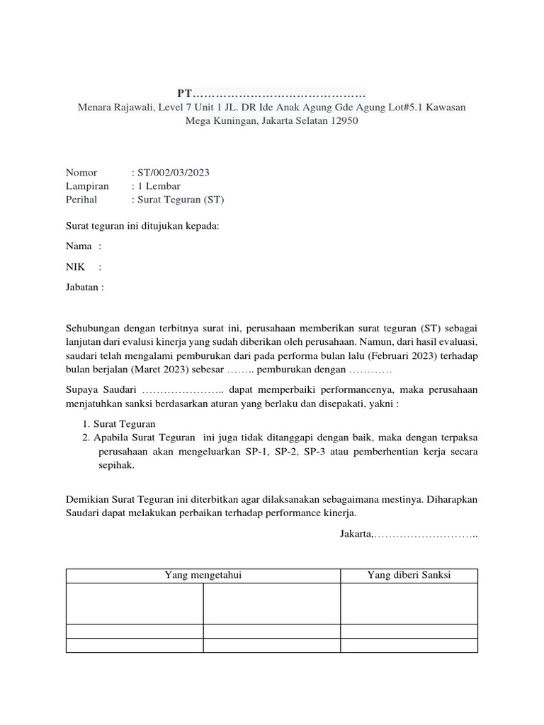Surat Teguran Karyawan | PDF