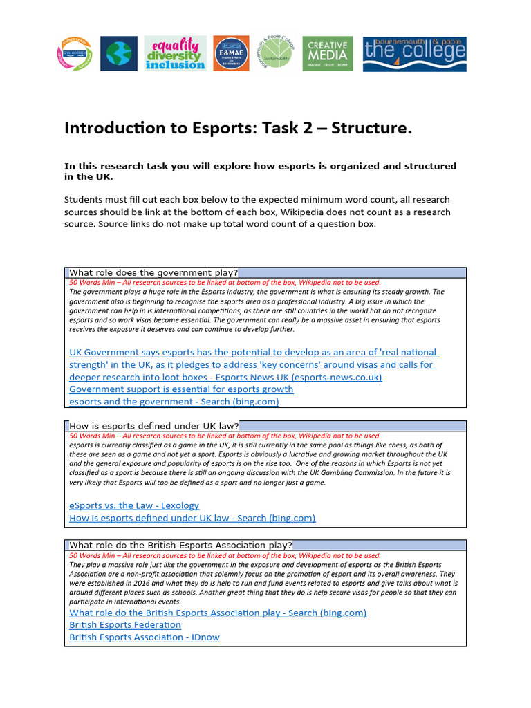 Introduction To Esports Research Task 2 Completed | PDF | Wikipedia