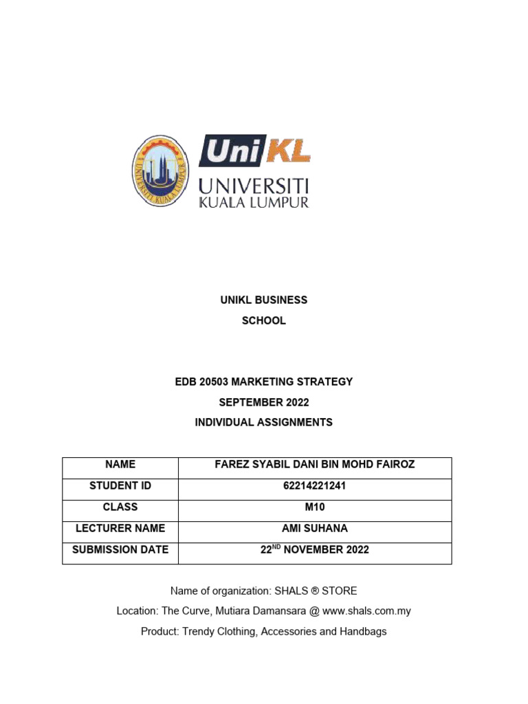 SHALS KL Indiv Assign | PDF | Marketing | Fashion SHALS KL Indiv Assign | PDF | Marketing | Fashion