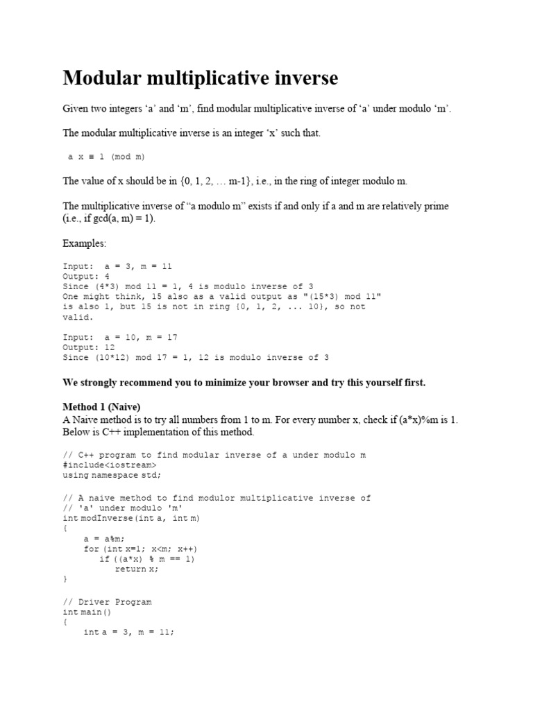 Modular Inverse Pdf Mathematics Number Theory