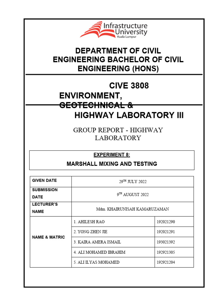 Marshall Mixing & Testing - Group C | PDF | Road Surface | Mold