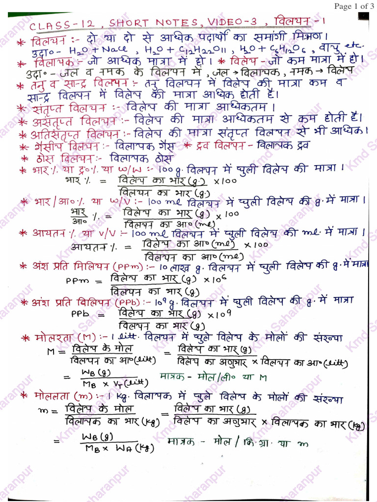 Solution Short Notes | PDF