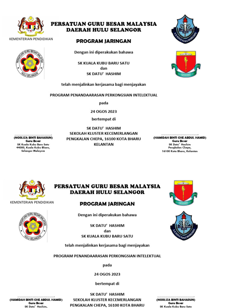 Sijil Jaringan MGB Hulu Selangor - SK KKB 1 | PDF