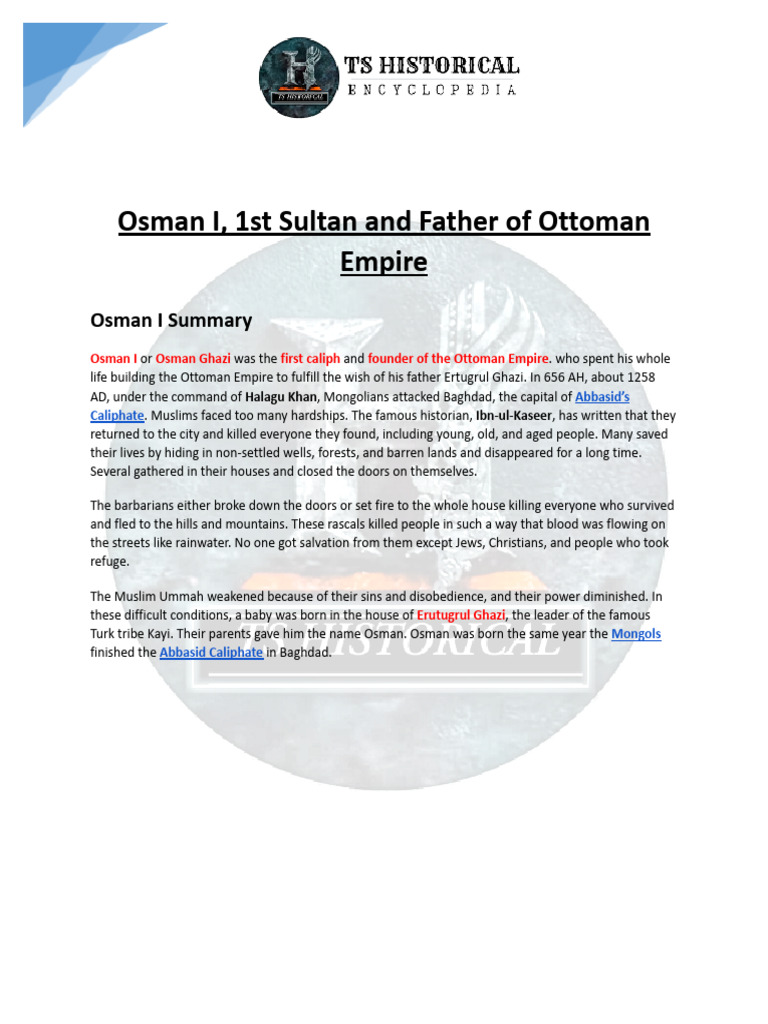 Osman I 1st Sultan and Father of Ottoman Empire TS Historical | PDF ...