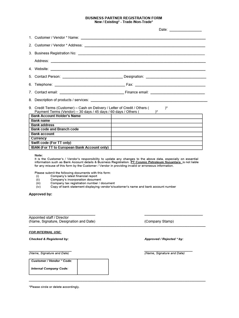 PT CPN - Business Partner Registration Form | Download Free PDF | Banks ...