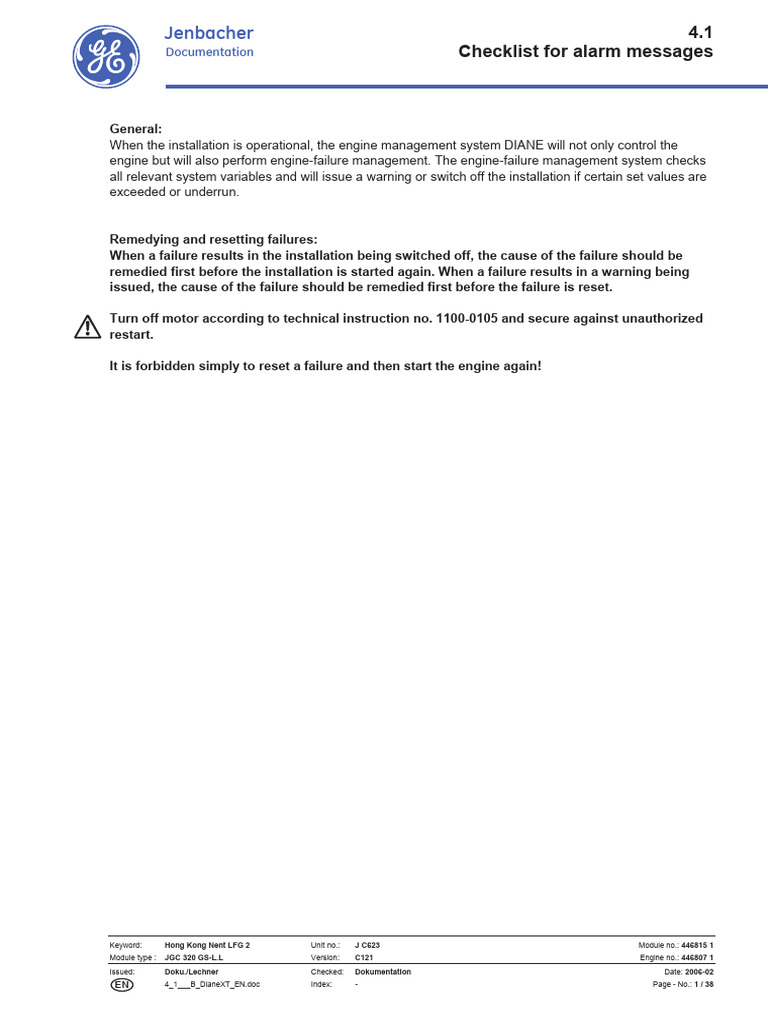 Checklist For Alarm Messages | PDF | Ignition System | Electric Generator