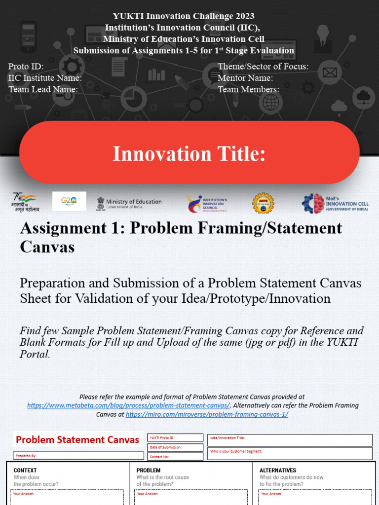 Blank Format of Assignments No 1 To 5 For Submission - YUKTI Innovaiton Challenge 2023 | PDF ...
