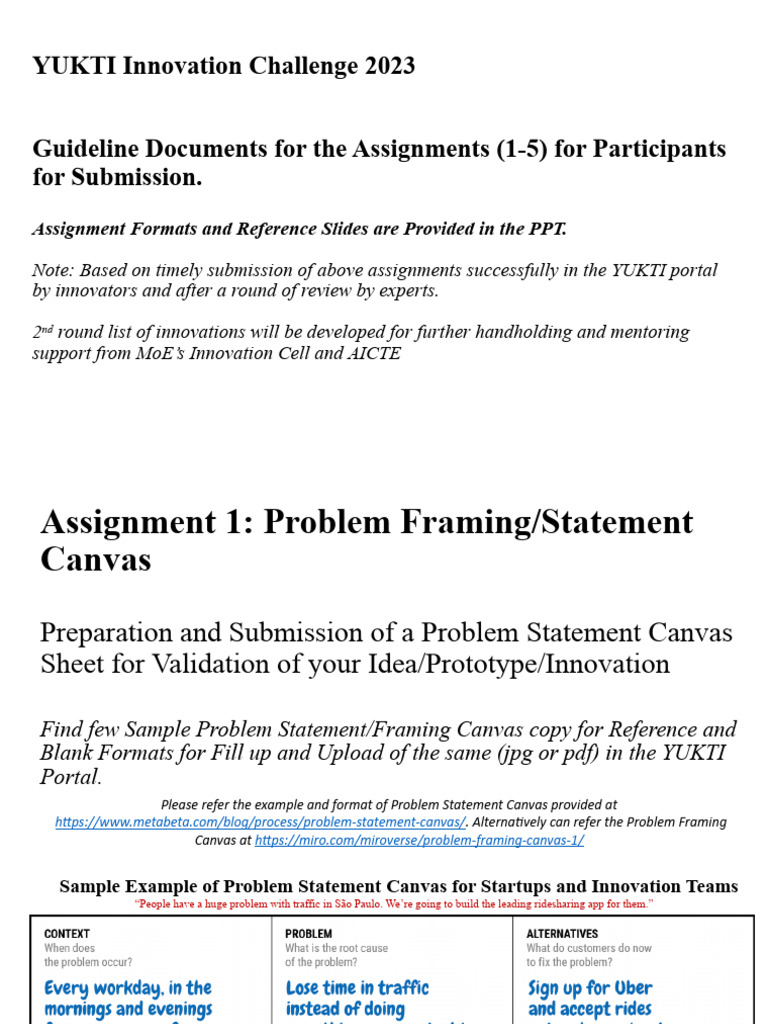 Guiding Documents For Assignments 1 To 5 - YUKTI Innovation Challenge 2023 | PDF | Business ...