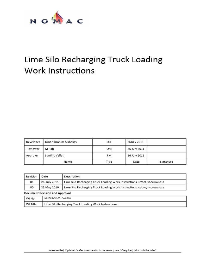 Lime Silo Truck Loading Guide | PDF | Manufactured Goods