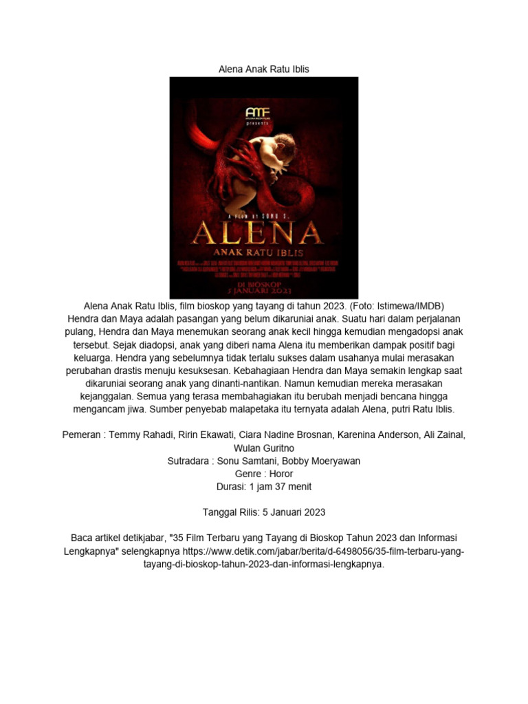 Alena: Putri Ratu Iblis dalam Film Horor | PDF