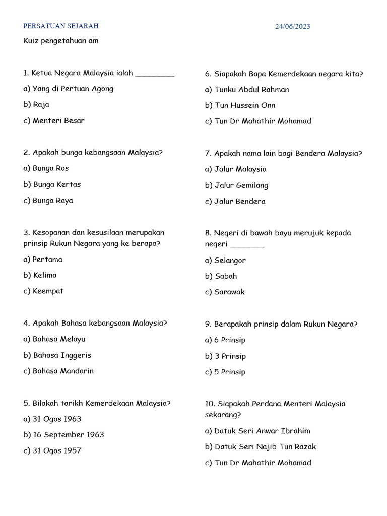 Kuiz Pengetahuan AM | PDF