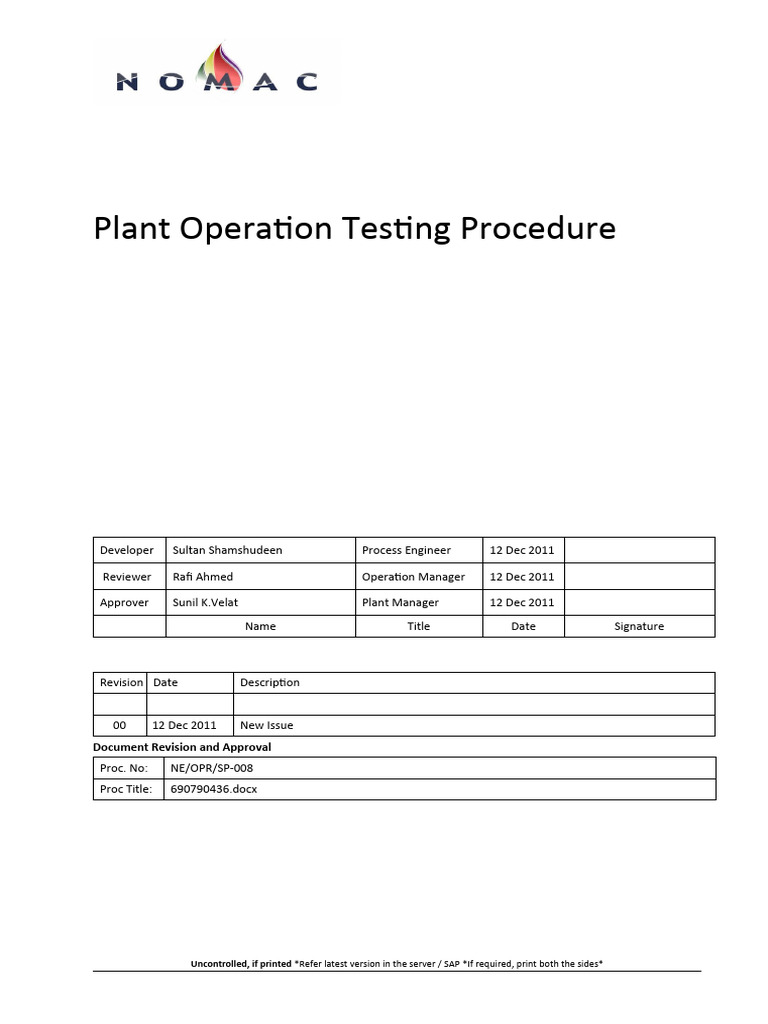 NEOPRSP008 - Rev. 00 - Pages 05 - Plant Operation Testing Procedure ...