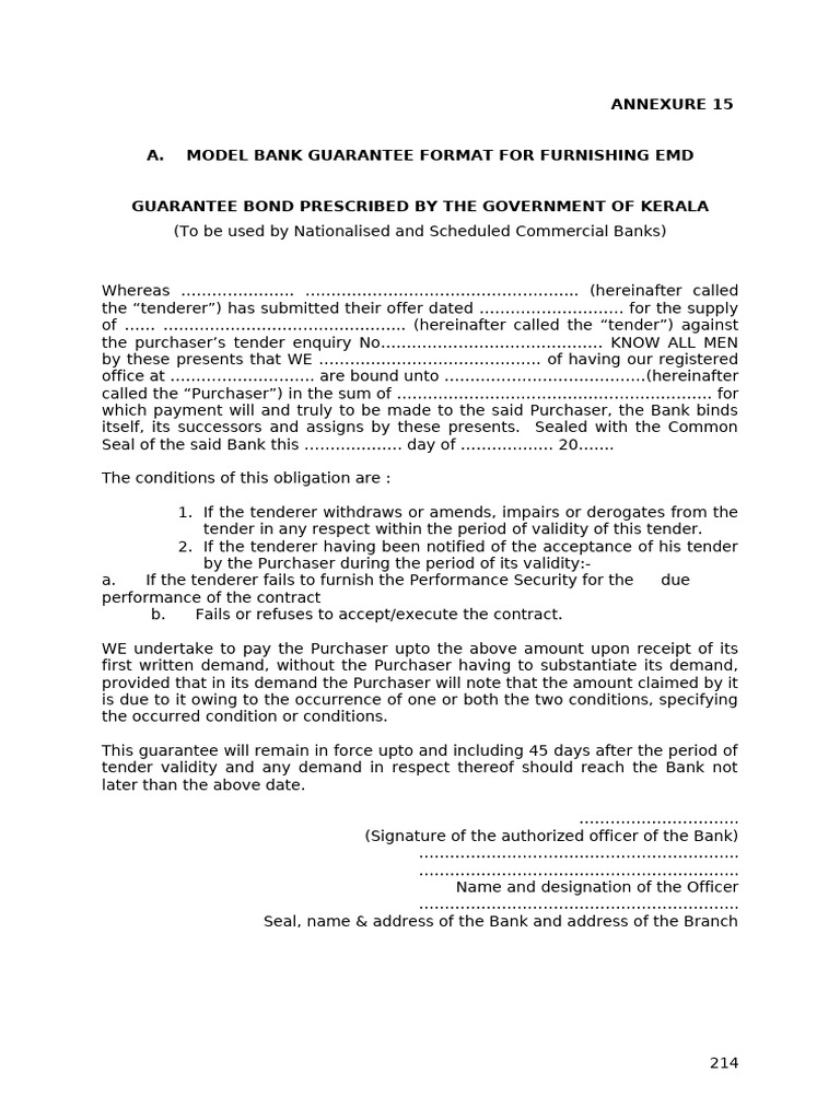 Bank Guarantee Format As Per Store Purchase Manual | PDF | Guarantee ...