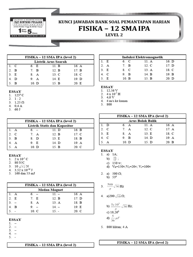 X - Kunci Jawaban Bank Soal FISIKA - 12 SMA IPA (LEVEL 2) (Layout) 2 | PDF | Technology ...