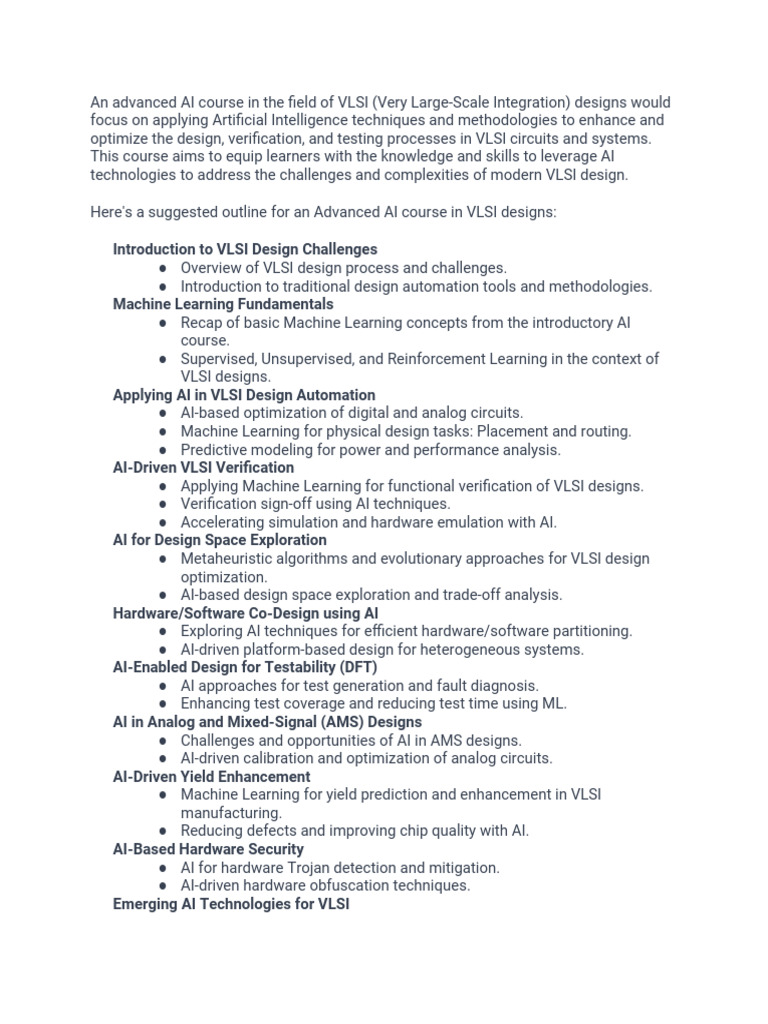 Course Contents For AI in VLSI Designs | PDF | Artificial Intelligence ... Course Contents For AI in VLSI Designs | PDF | Artificial Intelligence ...