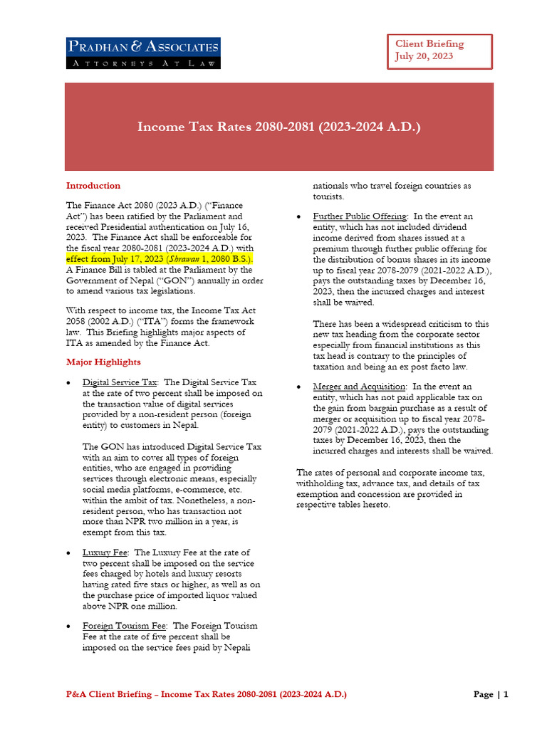 Income Tax Rates 2080-2081 Overview | PDF | Taxes | Tax Bracket