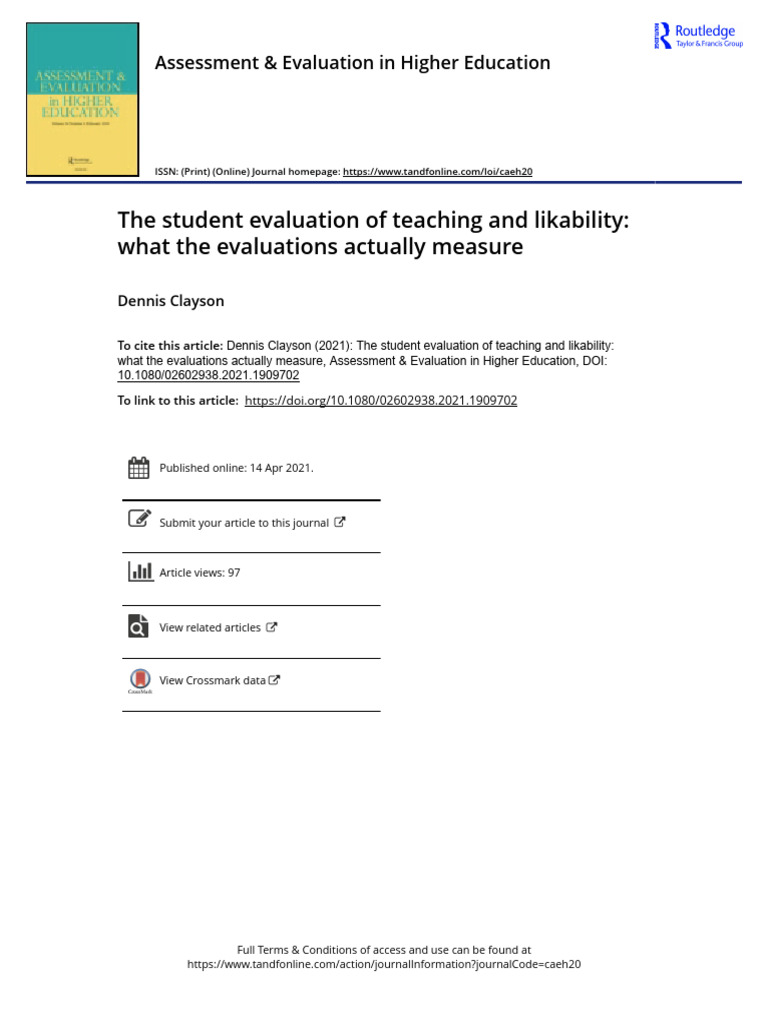 Clayson, D. (2021) - The Student Evaluation of Teaching and Likability | Download Free PDF ...