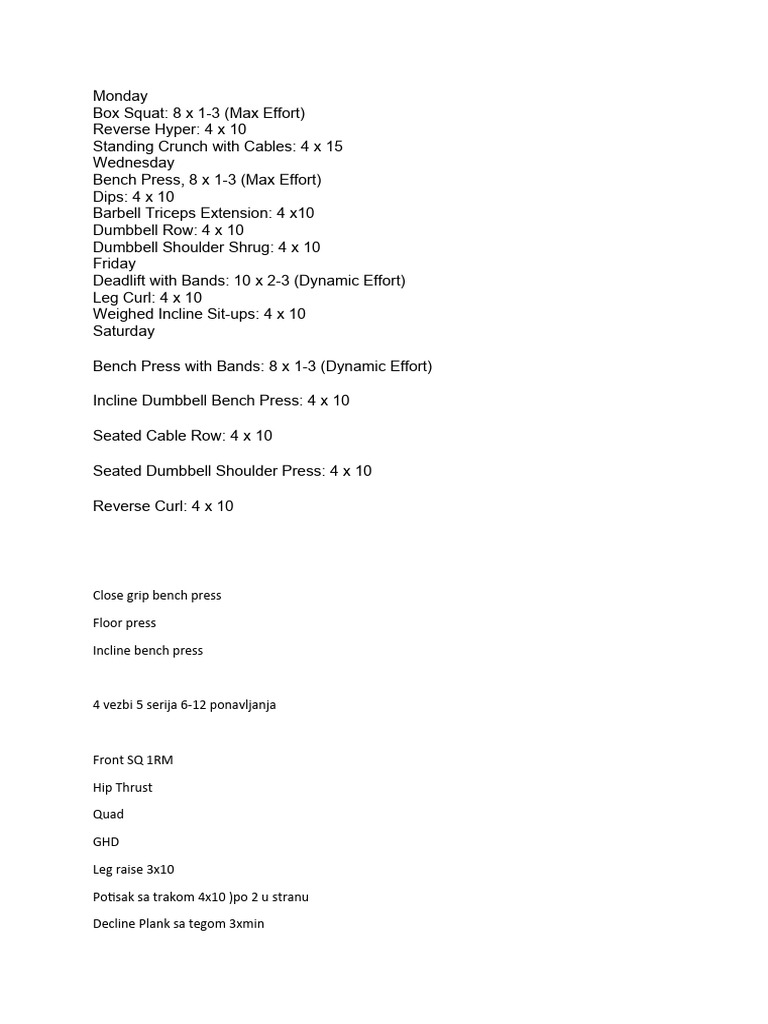 Close Grip Bench Press Floor Press Incline Bench Press | PDF | Cooking, Food & Wine | Teaching ...