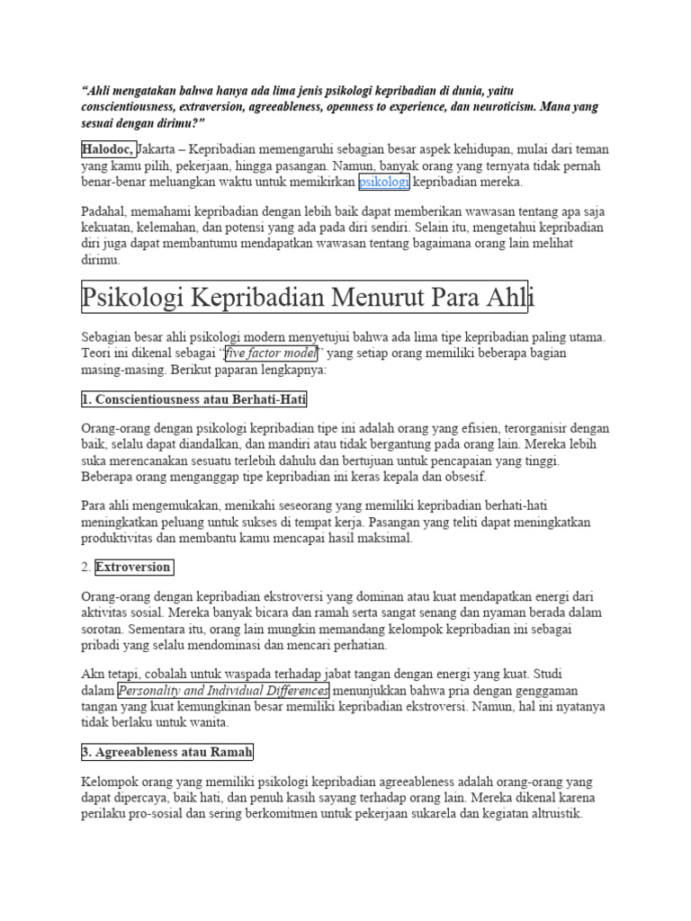 Lima Tipe Psikologi Kepribadian Pdf